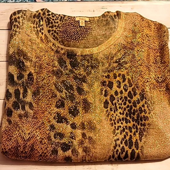 Reba | Tops | Reba Animal Print Shark Bite Style Top | Poshmark
